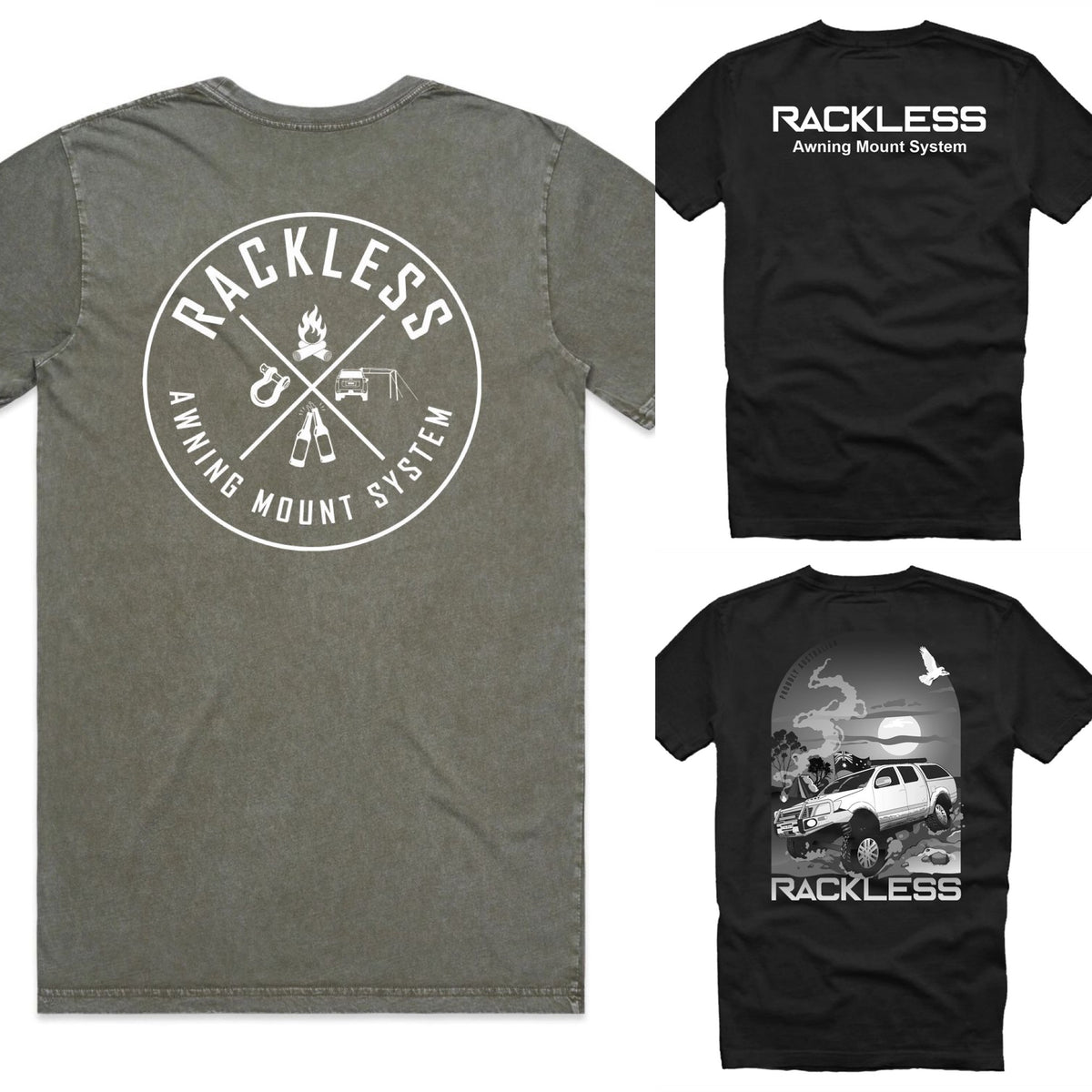Rackless Branded Tee – Rackless Awning Mount System